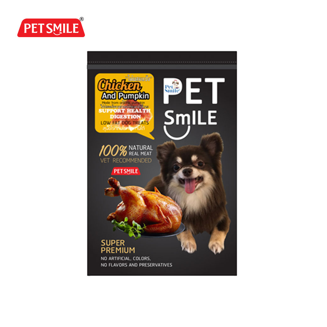 หน้า Pet Smile เพ็ท สมายล์ ไก่และฟักทองอบแห้ง 50 กรัม - สุนัขโรคตับไตกินได้